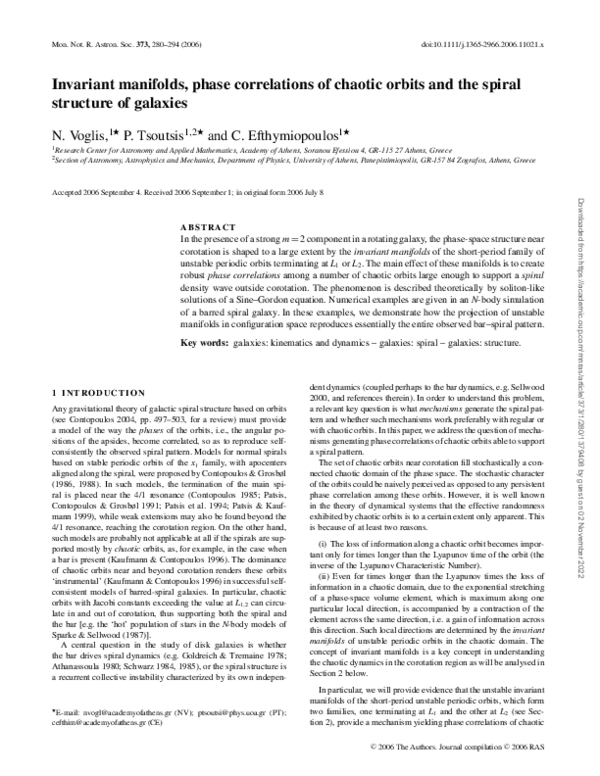 (PDF) Invariant manifolds, phase correlations of chaotic orbits and the spiral structure of galaxies