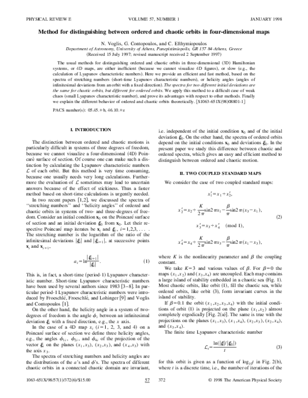(PDF) Method for distinguishing between ordered and chaotic orbits in four-dimensional maps