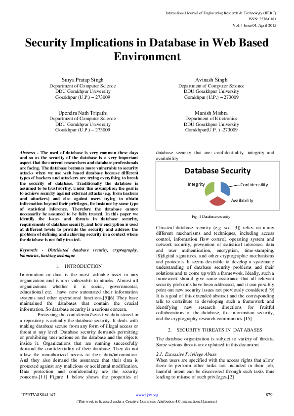(PDF) Security Implications in Database in Web Based Environment