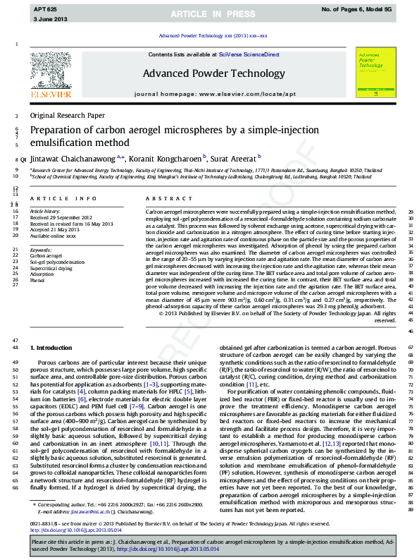 (PDF) Preparation of carbon aerogel microspheres by a simple-injection ...