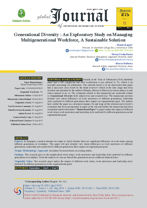 (PDF) Generational Diversity : An Exploratory Study on Managing Multigenerational Workforce, A ...
