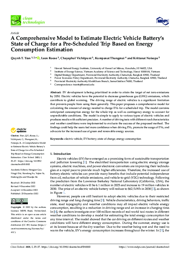 Pdf A Comprehensive Model To Estimate Electric Vehicle Batterys State Of Charge For A Pre