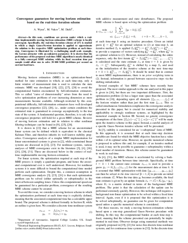 (PDF) Convergence Guarantees for Moving Horizon Estimation Based on the Real-Time Iteration Scheme