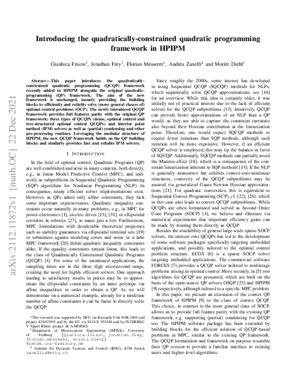 (PDF) Introducing the quadratically-constrained quadratic programming ...