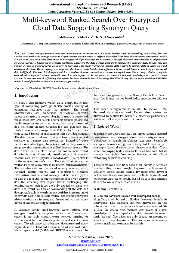 (PDF) Multi-keyword Ranked Search Over Encrypted Cloud Data Supporting Synonym Query | ruturaj ...