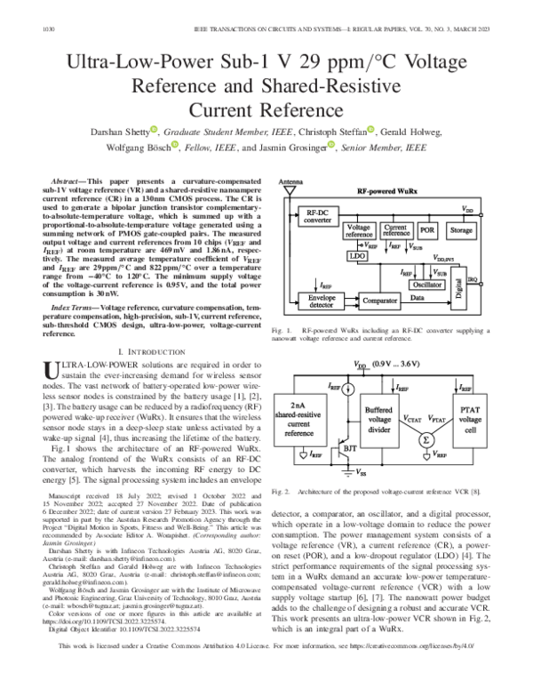 (PDF) Ultra-Low-Power Sub-1 V 29 ppm/°C Voltage Reference and Shared-Resistive Current Reference