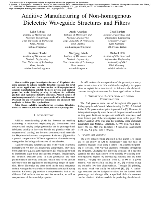 (PDF) Additive Manufacturing of Non-homogenous Dielectric Waveguide ...