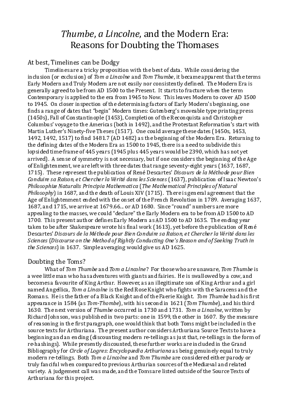 (PDF) Thumbe, a Lincolne, and the Modern Era: Reasons for Doubting the ...