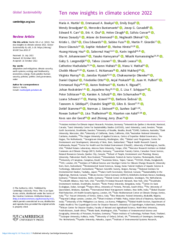 (PDF) Ten new insights in climate science 2022 | Manu Mathai - Academia.edu