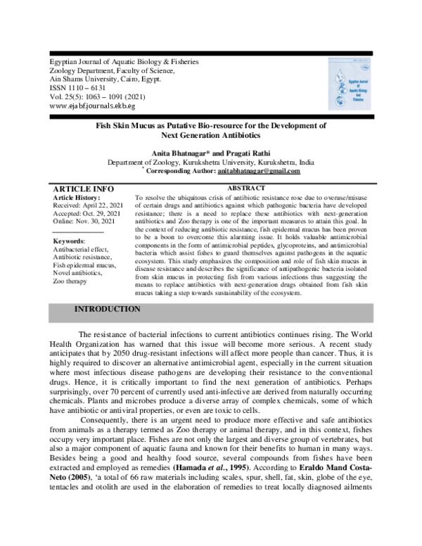 (PDF) Fish Skin Mucus: A Source for Antibiotics