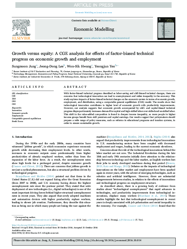 (PDF) Growth versus equity: A CGE analysis for effects of factor-biased ...