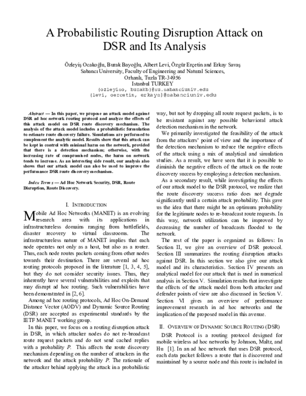 (PDF) Probabilistic Attack on DSR Routing Protocol