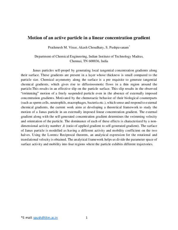 (PDF) Motion of an active particle in a linear concentration gradient
