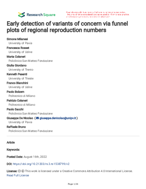 (PDF) Early detection of variants of concern via funnel plots of ...