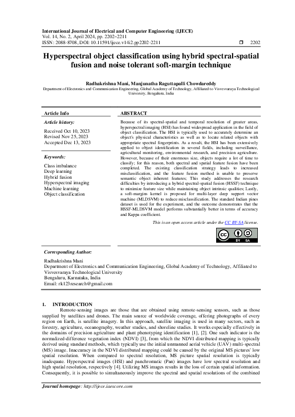 (PDF) Hyperspectral object classification using hybrid spectral-spatial fusion and noise ...