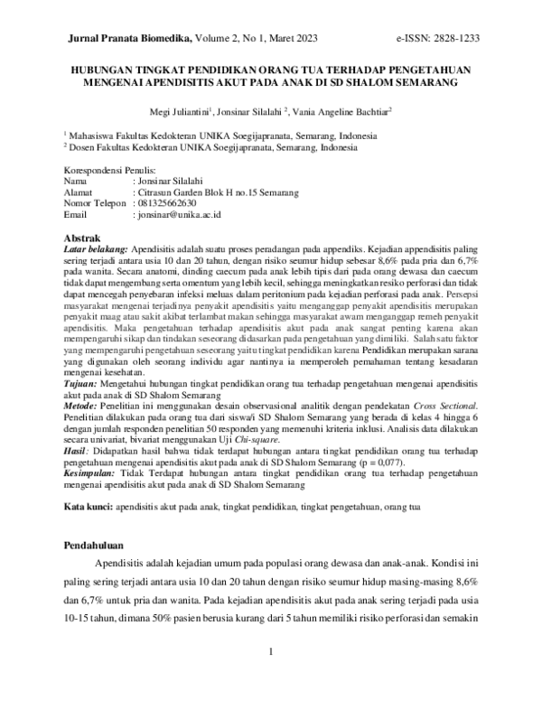 (PDF) Hubungan Tingkat Pendidikan Orang Tua Terhadap Pengetahuan ...