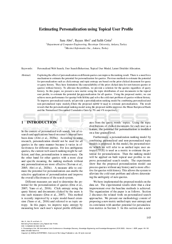 (PDF) Estimating Personalization using Topical User Profile