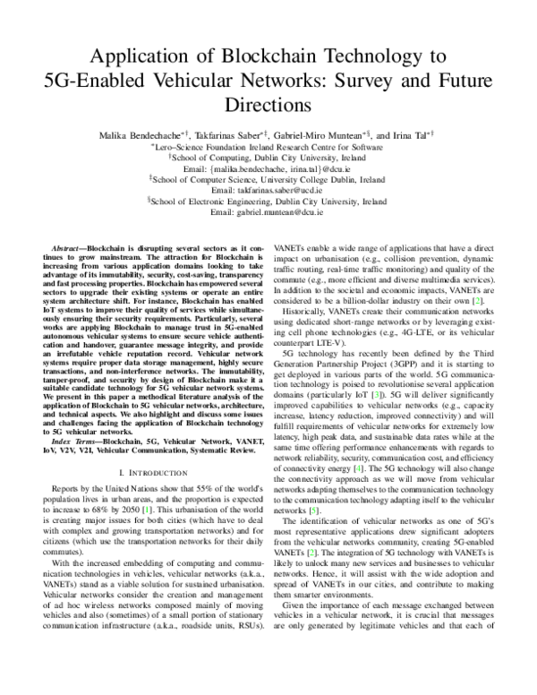(PDF) Application of Blockchain Technology to 5G-Enabled Vehicular Networks: Survey and Future ...