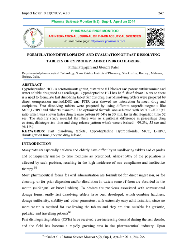 Pdf Formulation Development And Evaluation Of Fast Dissolving Tablets
