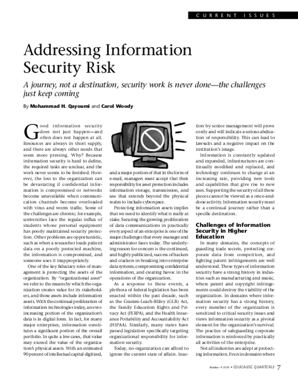 (PDF) Addressing Information Security Risk | Mohammad yaser Qayoumi - Academia.edu