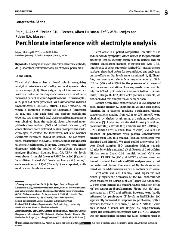 (PDF) Perchlorate interference with electrolyte analysis | Albert ...
