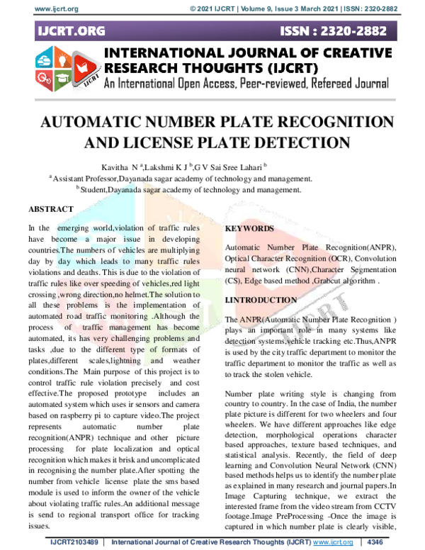(PDF) Automatic Number Plate Recognition and License Plate Detection