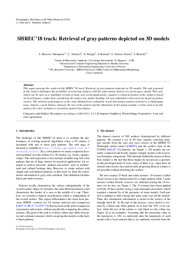 (PDF) SHREC'18 track: Retrieval of gray patterns depicted on 3D models