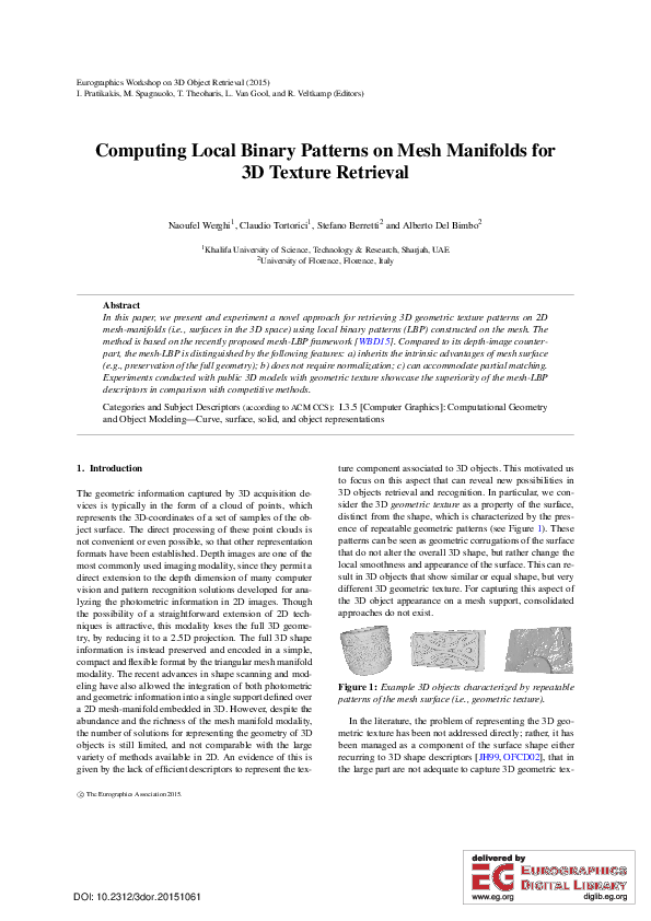 Pdf Computing Local Binary Patterns On Mesh Manifolds For 3d Texture Retrieval
