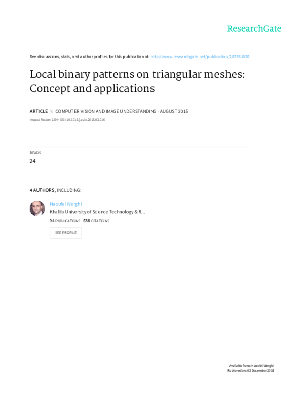 (PDF) Local binary patterns on triangular meshes: Concept and applications