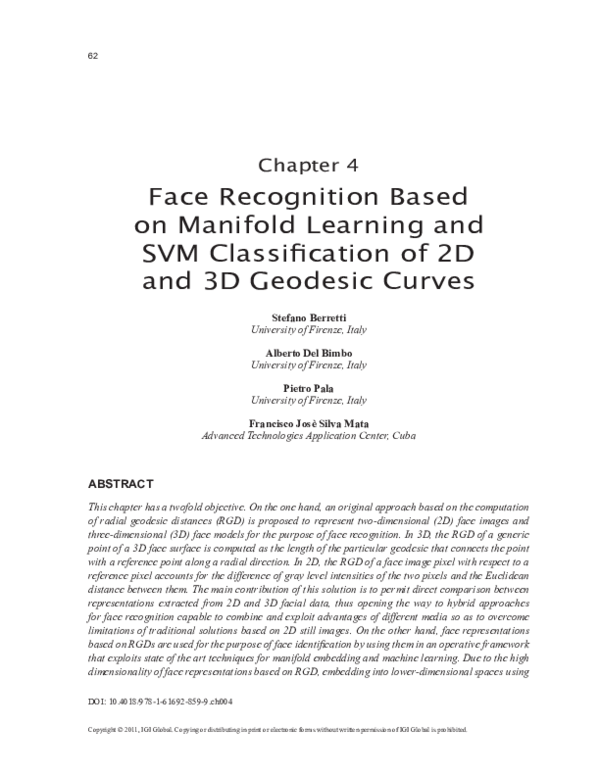(PDF) Face Recognition Based on Manifold Learning and SVM Classification of 2D and 3D Geodesic ...