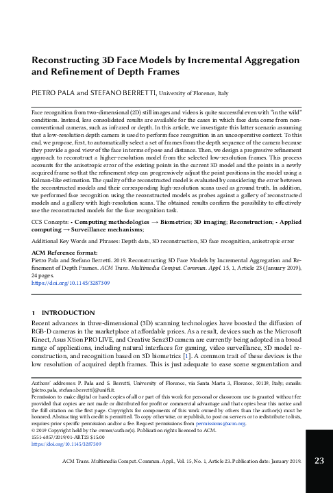 (PDF) Reconstructing 3D Face Models by Incremental Aggregation and Refinement of Depth Frames