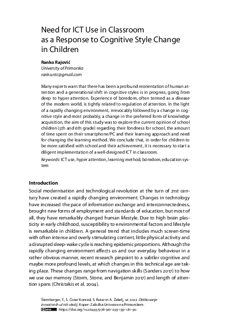 (PDF) Need for ICT Use in Classroom as a Response to Cognitive Style Change in Children