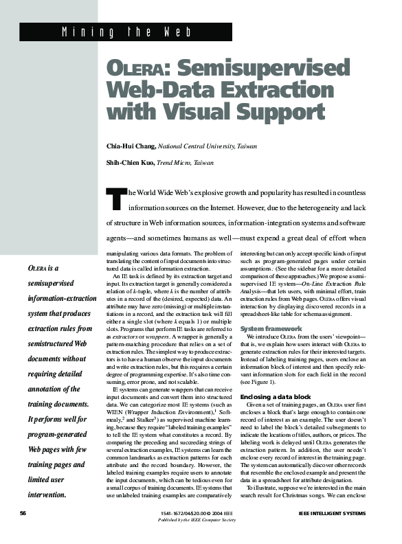 (PDF) OLERA: Semisupervised Web-Data Extraction with Visual Support | Chia-Hui Chang - Academia.edu