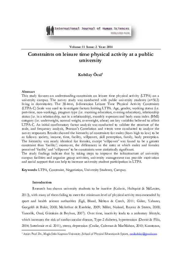 (PDF) Constraints on leisure time physical activity at a public university