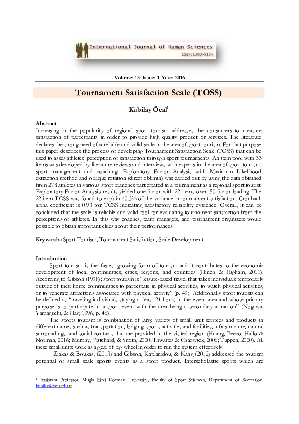 (PDF) Tournament Satisfaction Scale (TOSS)