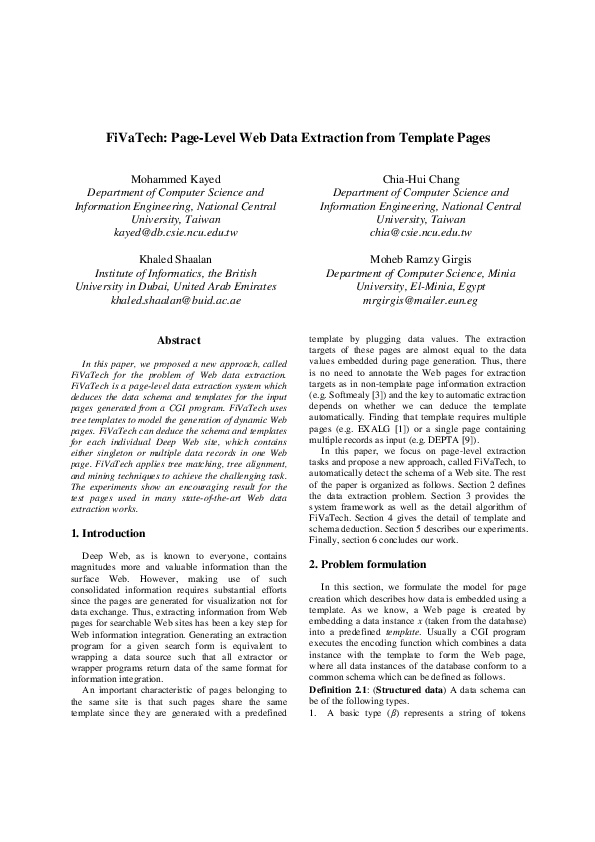 (PDF) FiVaTech: Page-Level Web Data Extraction from Template Pages