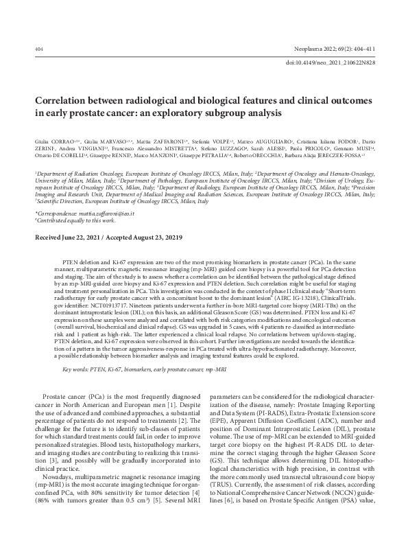 (PDF) Correlation between radiological and biological features and ... (PDF) Correlation between radiological and biological features and ...
