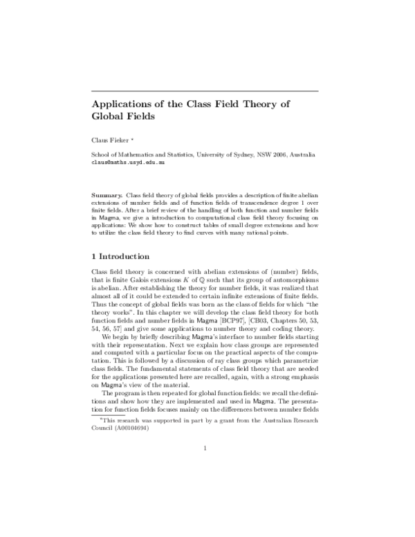 (PDF) Applications of the class field theory of global fields