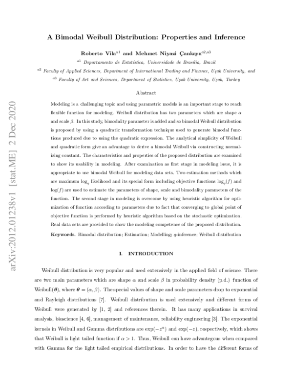 Pdf A Bimodal Weibull Distribution Properties And Inference