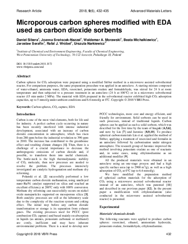 (PDF) Microporous carbon spheres modified with EDA used as carbon dioxide sorbents
