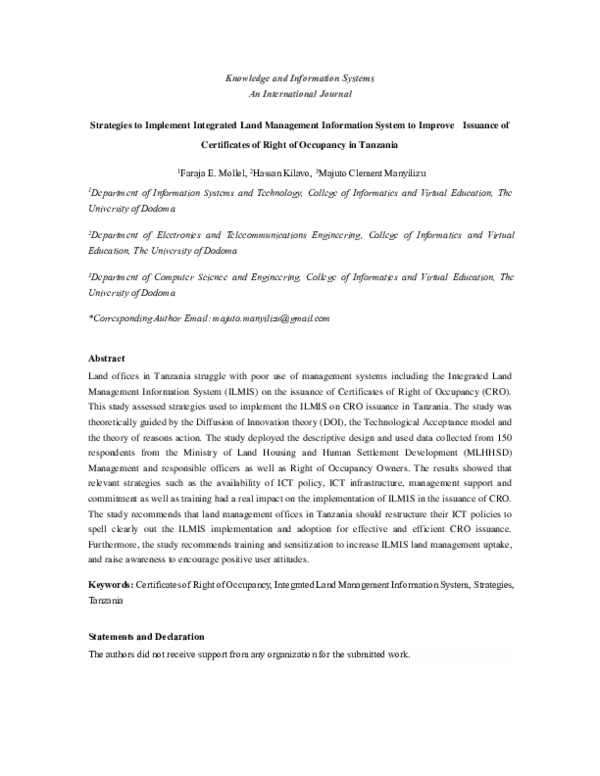 (PDF) Strategies to Implement Integrated Land Management Information ...