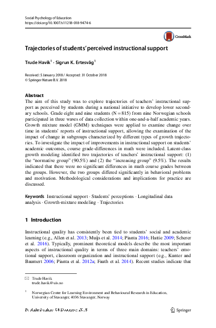 (PDF) Trajectories of students’ perceived instructional support