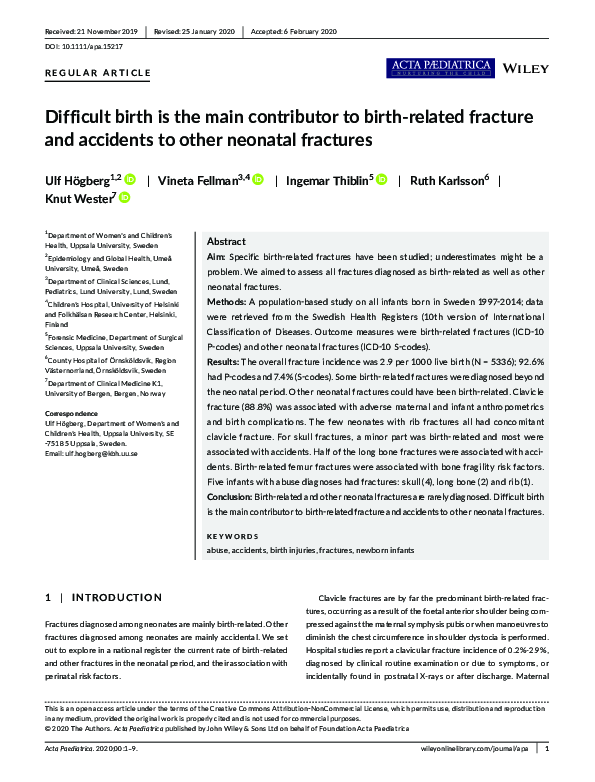 (PDF) Difficult birth is the main contributor to birth‐related fracture ...