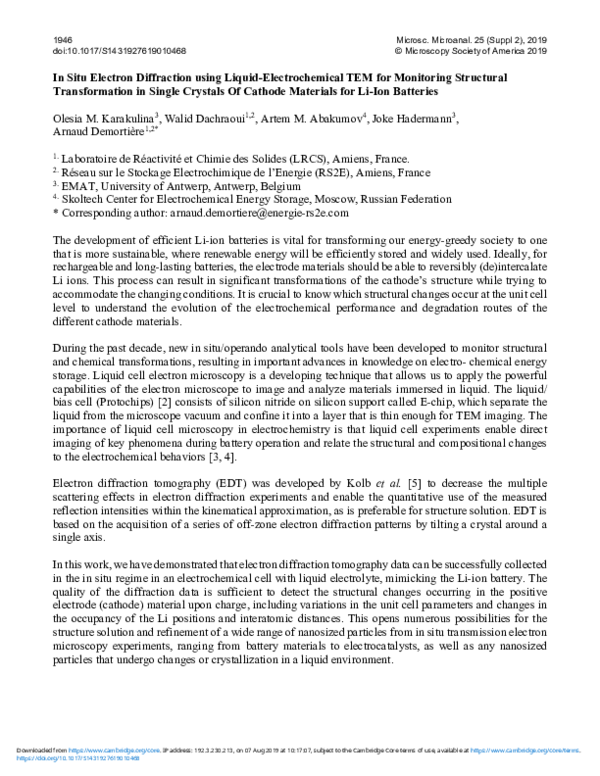 (PDF) In Situ Electron Diffraction using Liquid-Electrochemical TEM for Monitoring Structural ...
