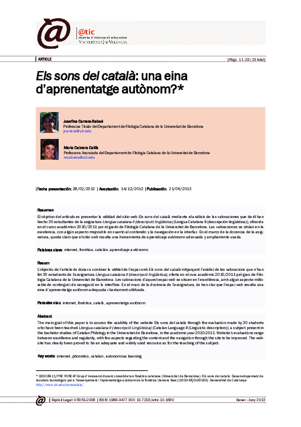 (PDF) Els sons del català'. Una herramienta para el aprendizaje autónomo?