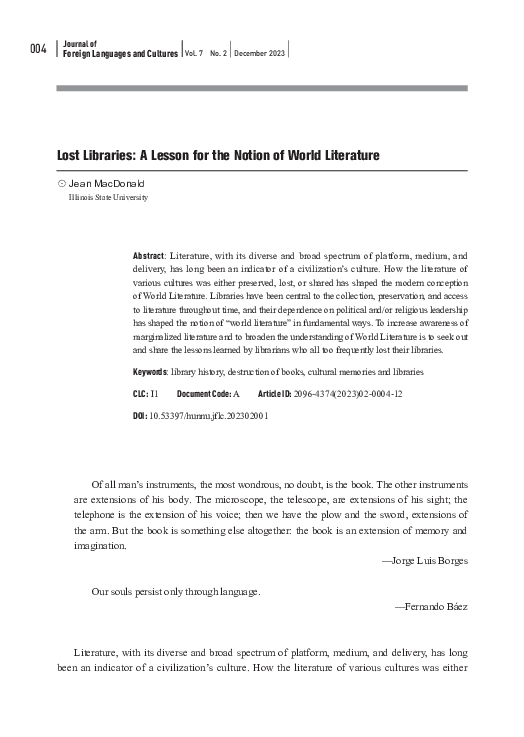 (PDF) Lost Libraries: A Lesson for the Notion of World Literature (by ...