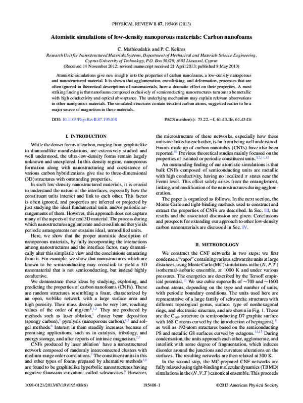 Pdf Atomistic Simulations Of Low Density Nanoporous Materials Carbon