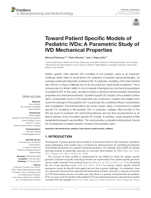 (PDF) Toward Patient Specific Models of Pediatric IVDs: A Parametric Study of IVD Mechanical ...