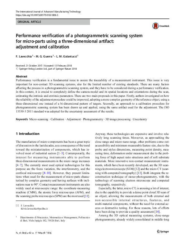 (PDF) Performance verification of a photogrammetric scanning system for micro-parts using a ...