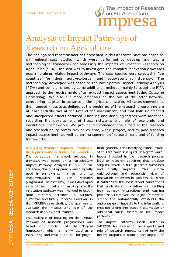(PDF) Research Brief: Analysis of Impact Pathways of Research on ...